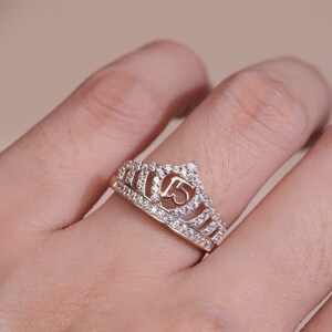 14k 15 Anos Quinceanera Ring / Yellow Gold Cubic Zirconia Crown 15 Ring ...