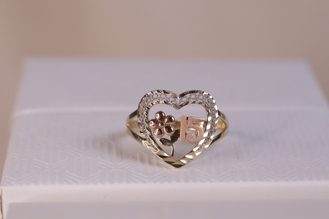 14k Sweet 15 Rings / 15 Anos Quinceanera / Quinceañera Heart Ring ...