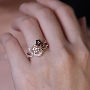 14k 15 Anos Quinceanera Ring / Heart Fifteen Quince Ring / Birthday ...