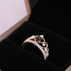 14k 15 Anos Quinceanera Ring / Yellow Gold Cubic Zirconia Crown 15 Ring ...