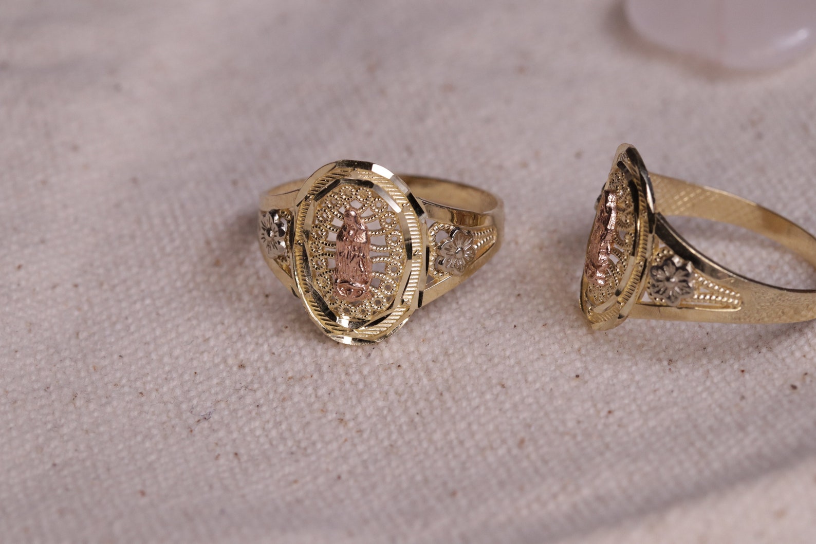 10k Gold Virgin Mary Ring / Dainty Guadalupe Rings / A Little Flower ...