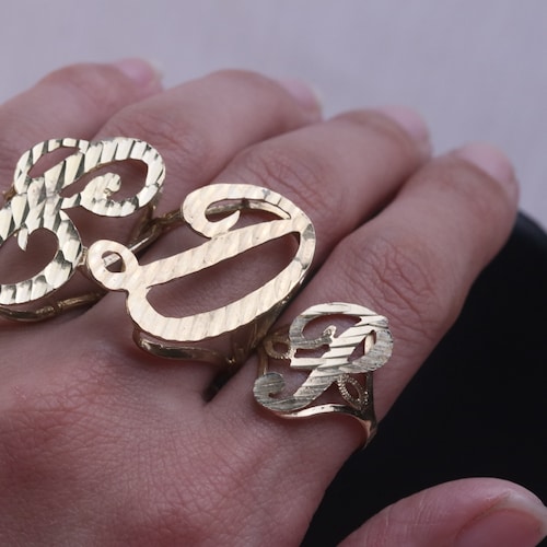 10k Solid Gold Cursive Initial Letter Alphabet Diamond Cut - Etsy