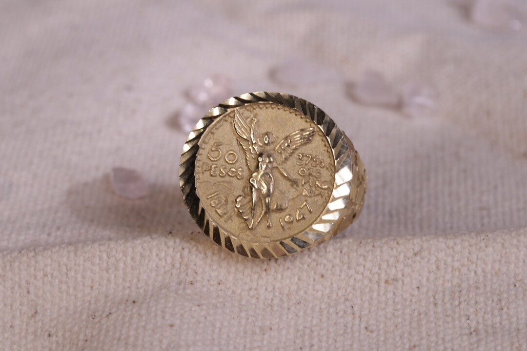 10K Gold 50 Pesos Men's Ring / 50 Pesos Centenario Ring / Men's Ring ...