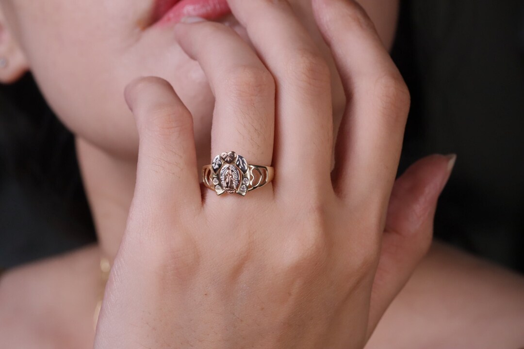 14k Tri Color Virgin Mary Ring / Dainty Religious Ring / Lady of ...