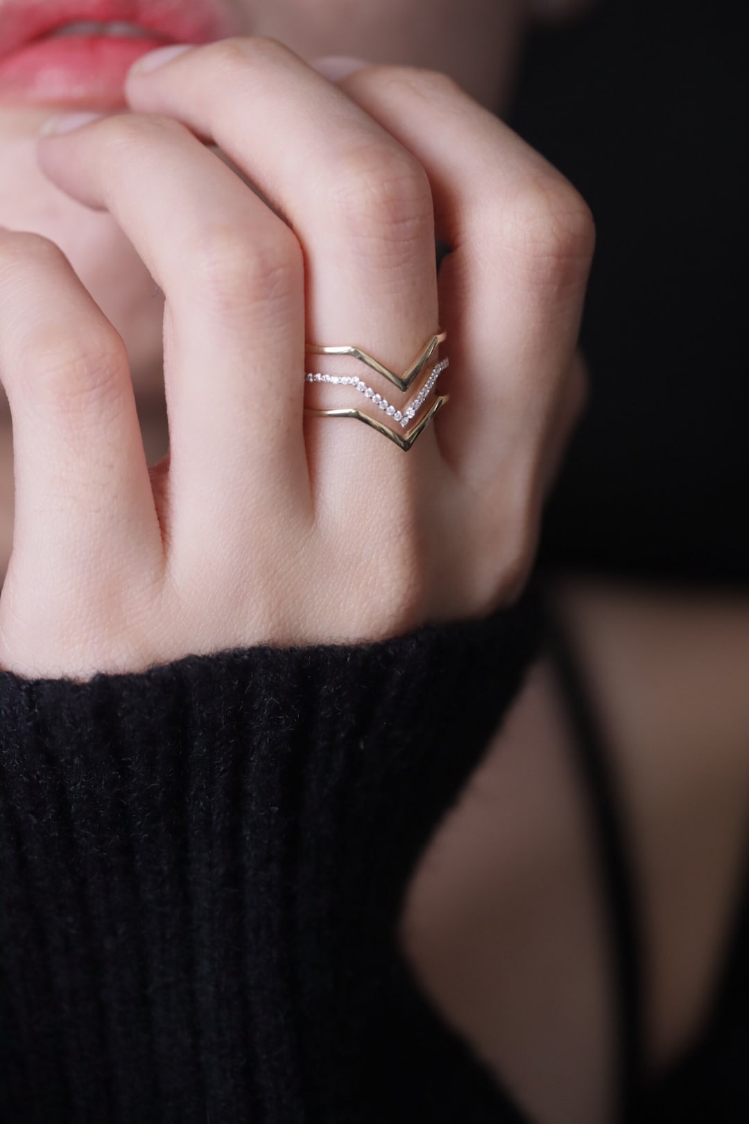 14k Gold V-shape Ring / Three Band Women Ring / Delicate Rings / Gift ...