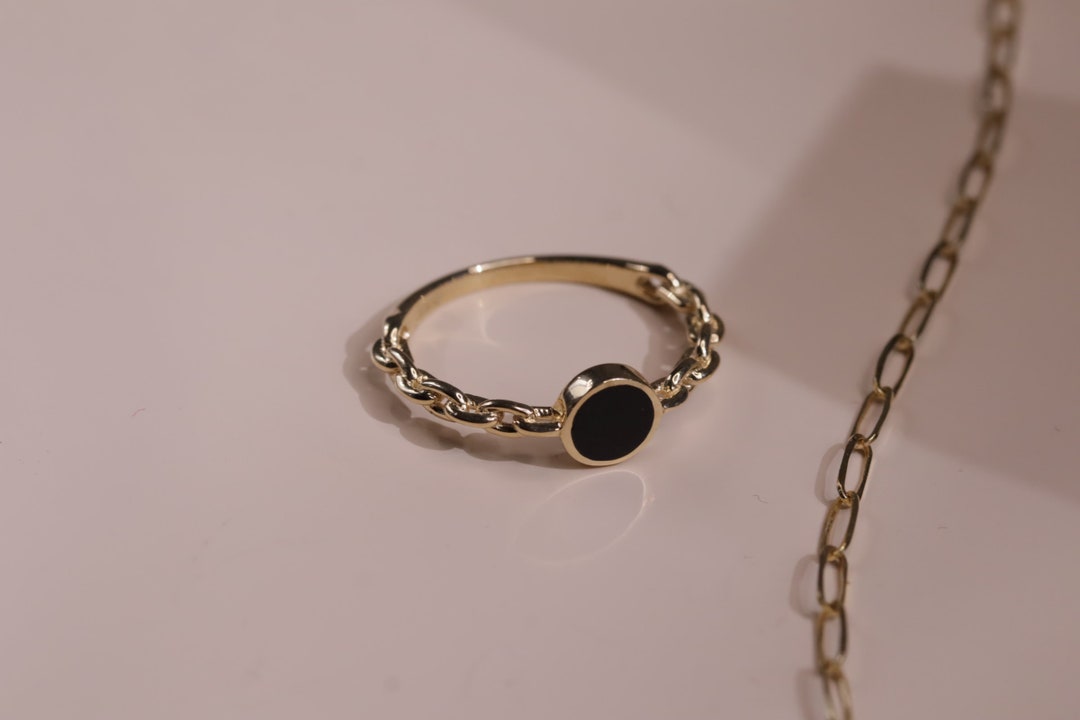 14k Gold Onyx Ring / Gold Chain Band Ring / Simple Rings / Fashion Gold ...
