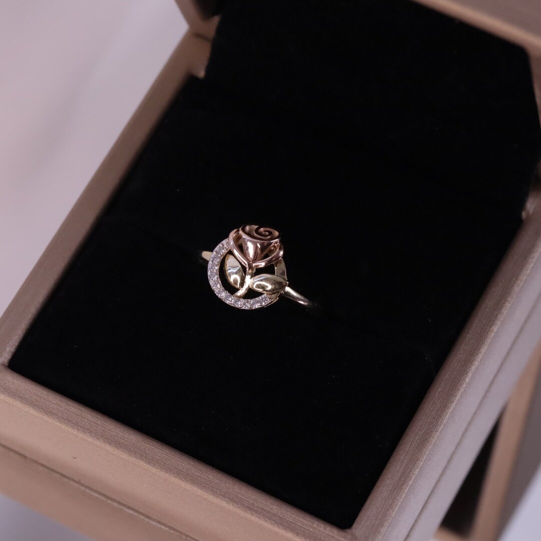 14k Gold Pink Rose Ring / 14k Vintage Flower Ring / Dainty CZ Floral ...