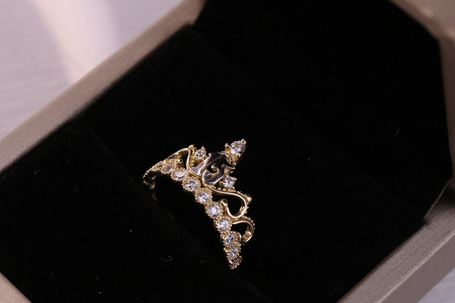 14k Gold Cubic Zirconia Crown Sweet 15 Ring / Yellow Gold Cubic ...