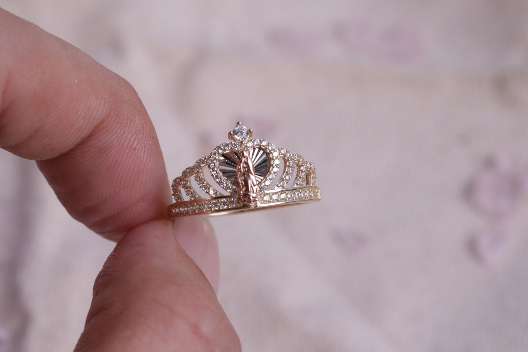 14k Virgin Mary Crown Ring / Thin Band / Dainty Religious Ring / Lady ...