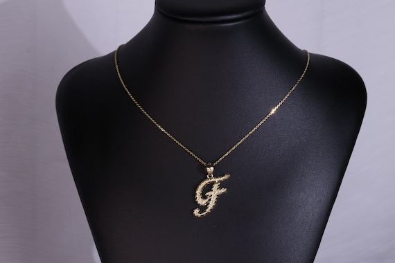 10k Cursive Initial Letter Diamond Cut Pendant / Script Letter - Etsy