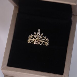 14k 15 Anos Quinceanera Ring / Yellow Gold Cubic Zirconia Crown 15 Ring ...