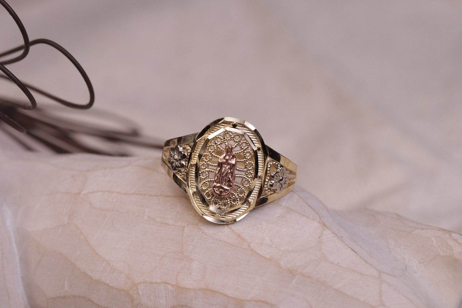 10k Gold Virgin Mary Ring / Dainty Guadalupe Rings / A Little Flower ...
