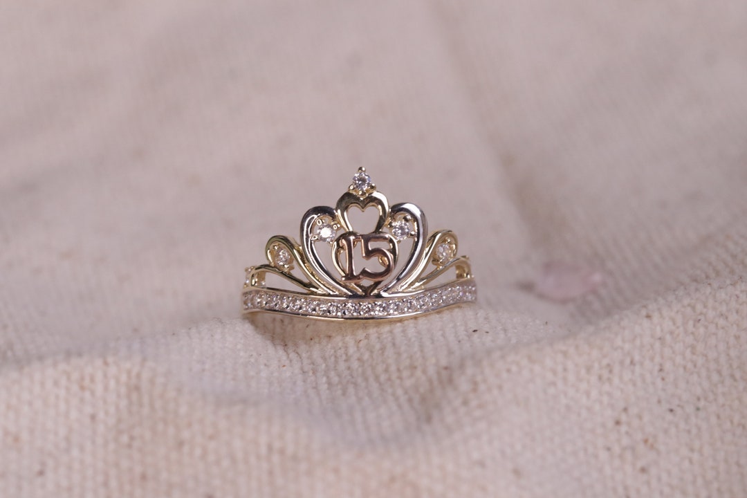 14k 15 Anos Quinceanera Ring / Cubic Zirconia 15 Ring / Crown Ring ...