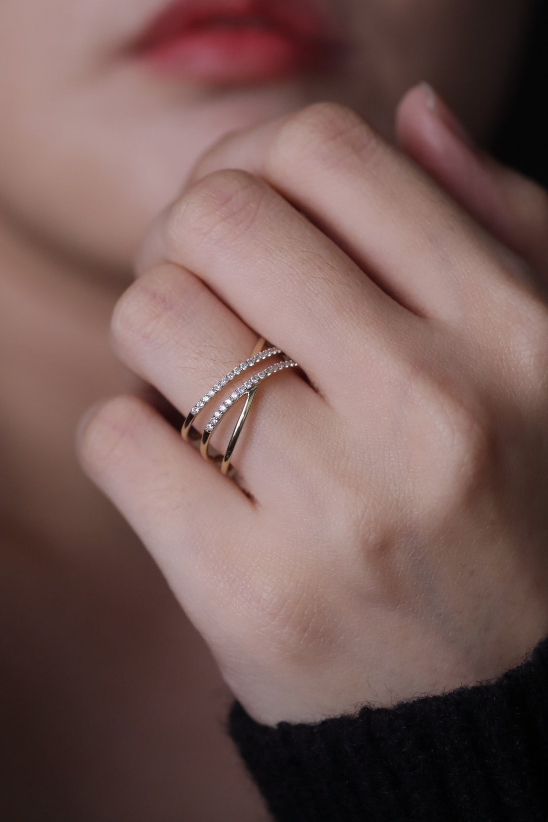14k Gold Triple Band Ring / Gift for Mother / Delicate Rings ...