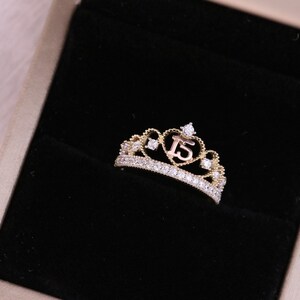 14k 15 Anos Quinceanera Ring / Yellow Gold Cubic Zirconia Crown 15 Ring ...