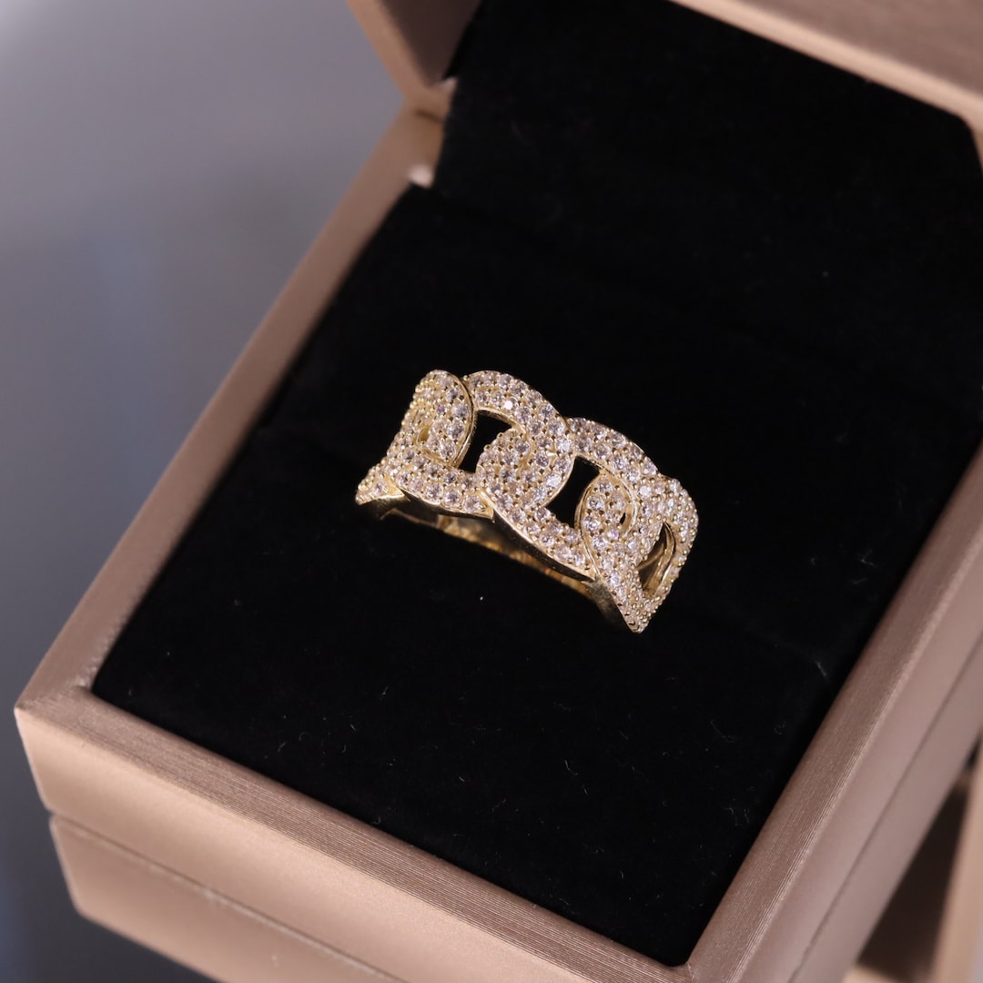 14K Gold Miami Cuban Ring, 12mm Wide Gold Cuban Link Ring, Men's Gold ...