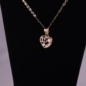 14k Minimalist 15 Anos Quinceanera Pendant / Cubic Zirconia Heart ...