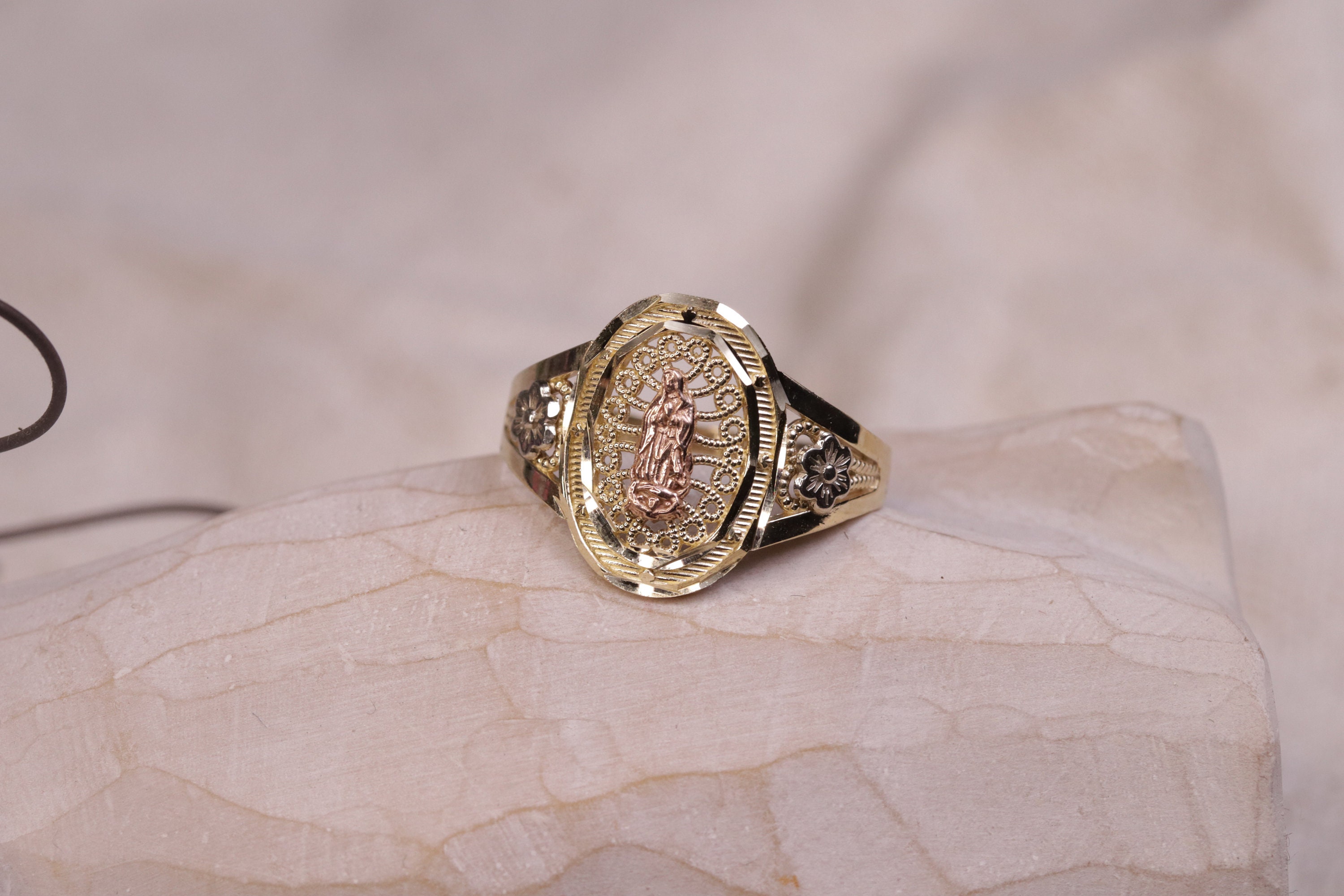 10k Gold Virgin Mary Ring / Dainty Guadalupe Rings / A Little Flower ...
