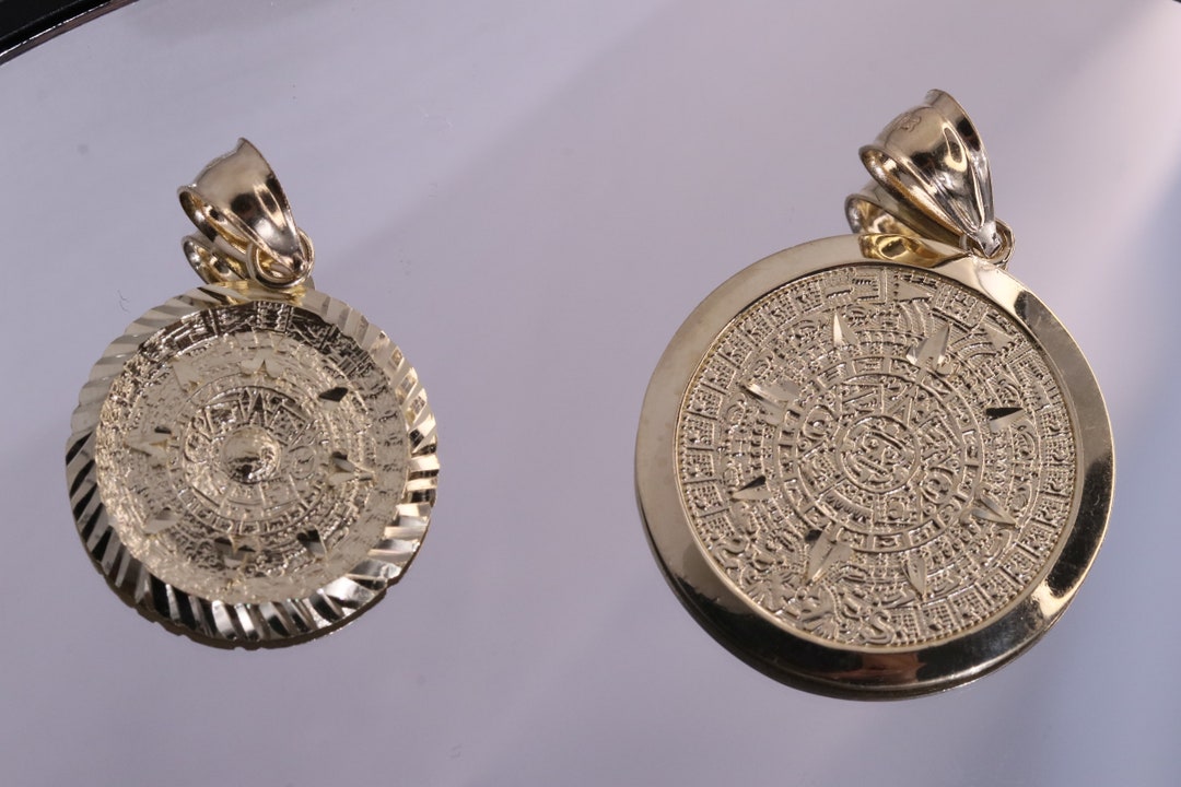 14k Aztec Calendar Sun Mayan Pendant 2 Sizes 20mm 26mm - Etsy