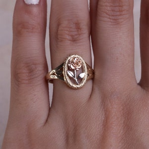 14k Tri Color Flower Ring / Oval Shaped Rose Ring / Vintage Flower Ring ...