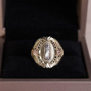 10k Gold Virgin Mary Ring / Tri Color Religious Ring / Vintage Virgin ...