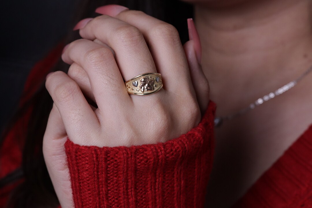 14k Gold Unique Angel Women Ring - Etsy