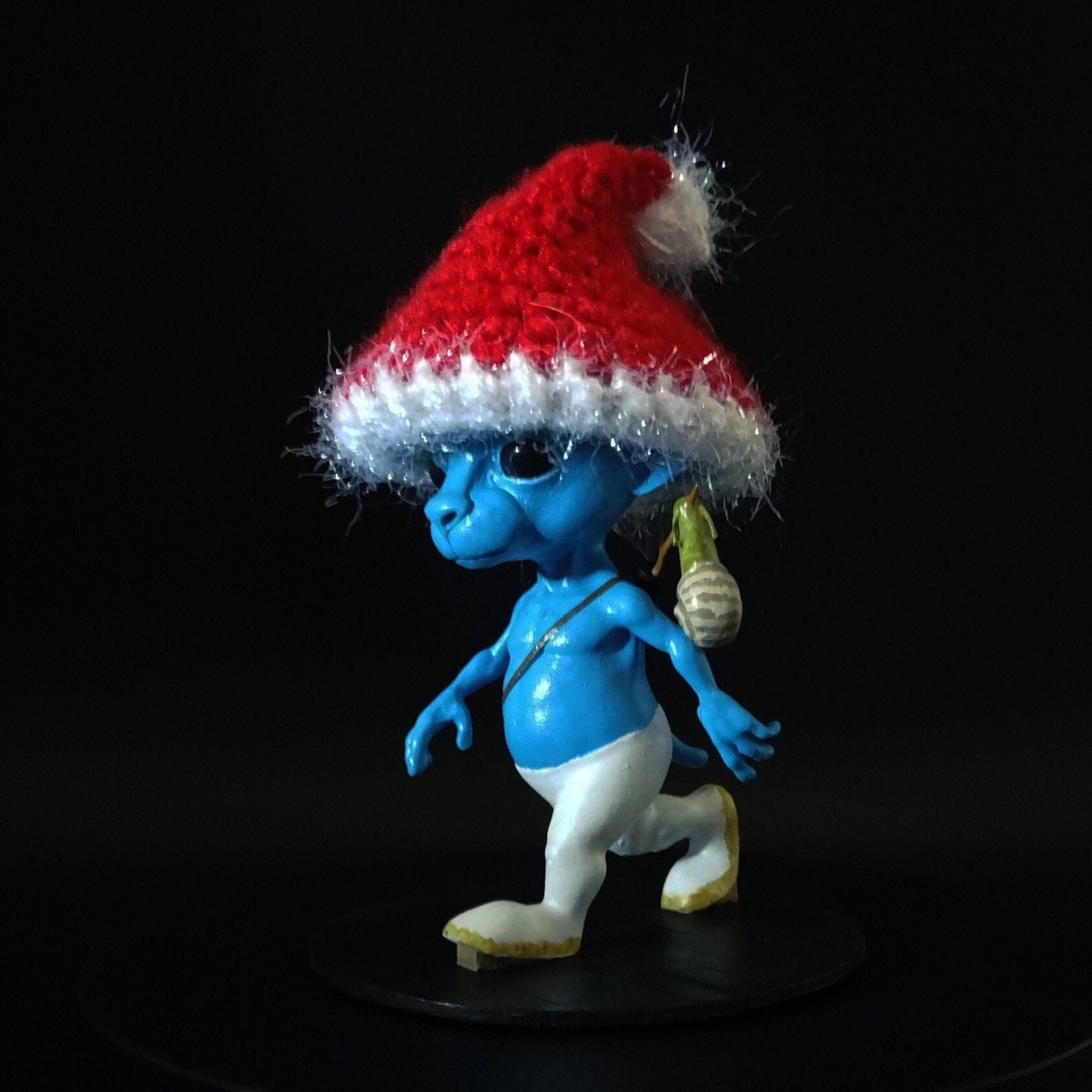 Hand-painted Smurf Cat Figure Christmas Version Knitted - Etsy