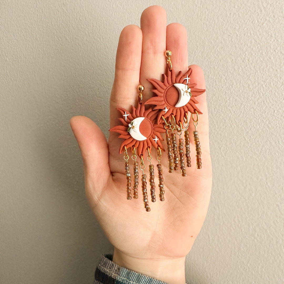 Clay Sun and Moon Earrings Clay Beaded Sun Earrings - Etsy