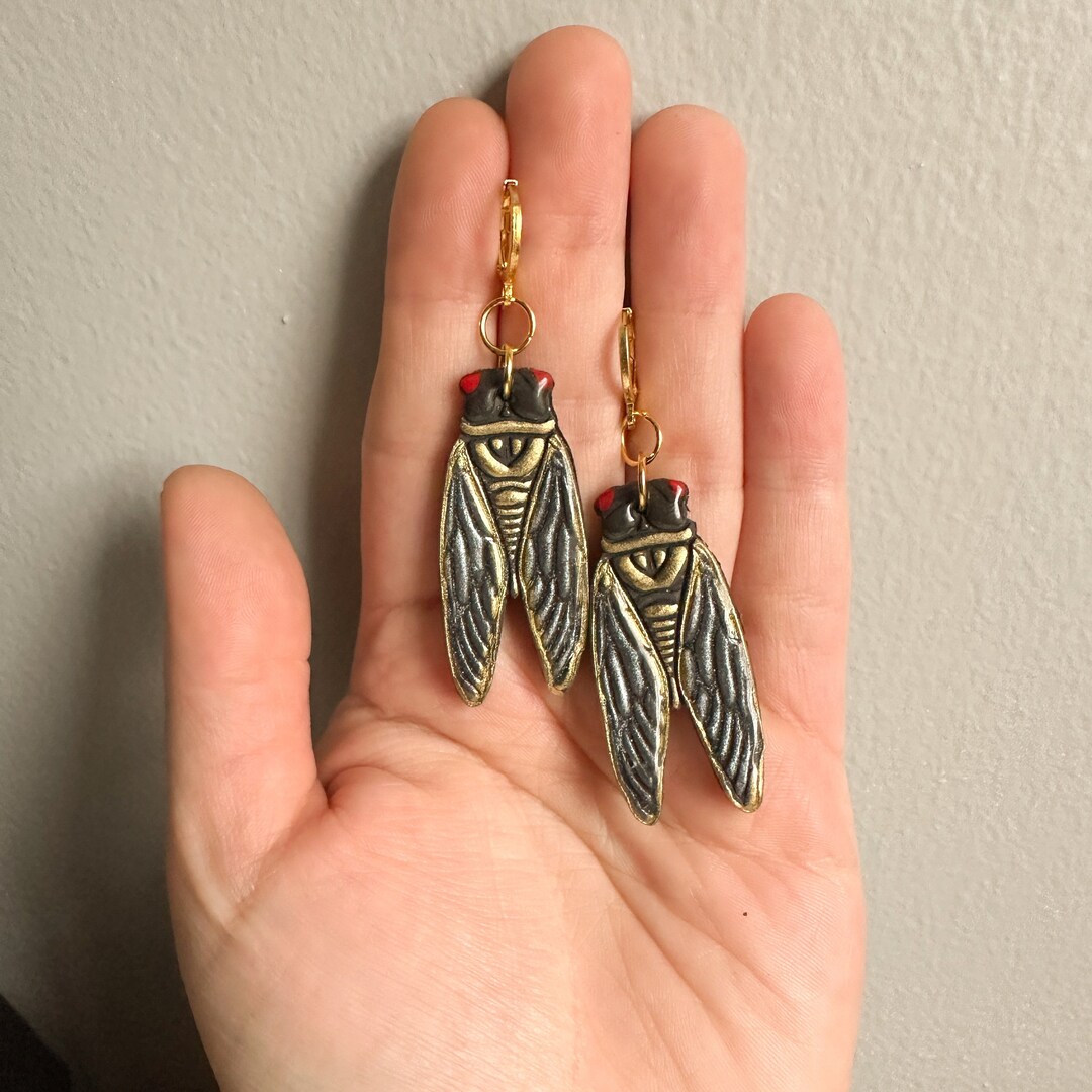 Handmade Cicada Earrings, Clay Insect Jewelry, Cicada Jewelry, Unique ...