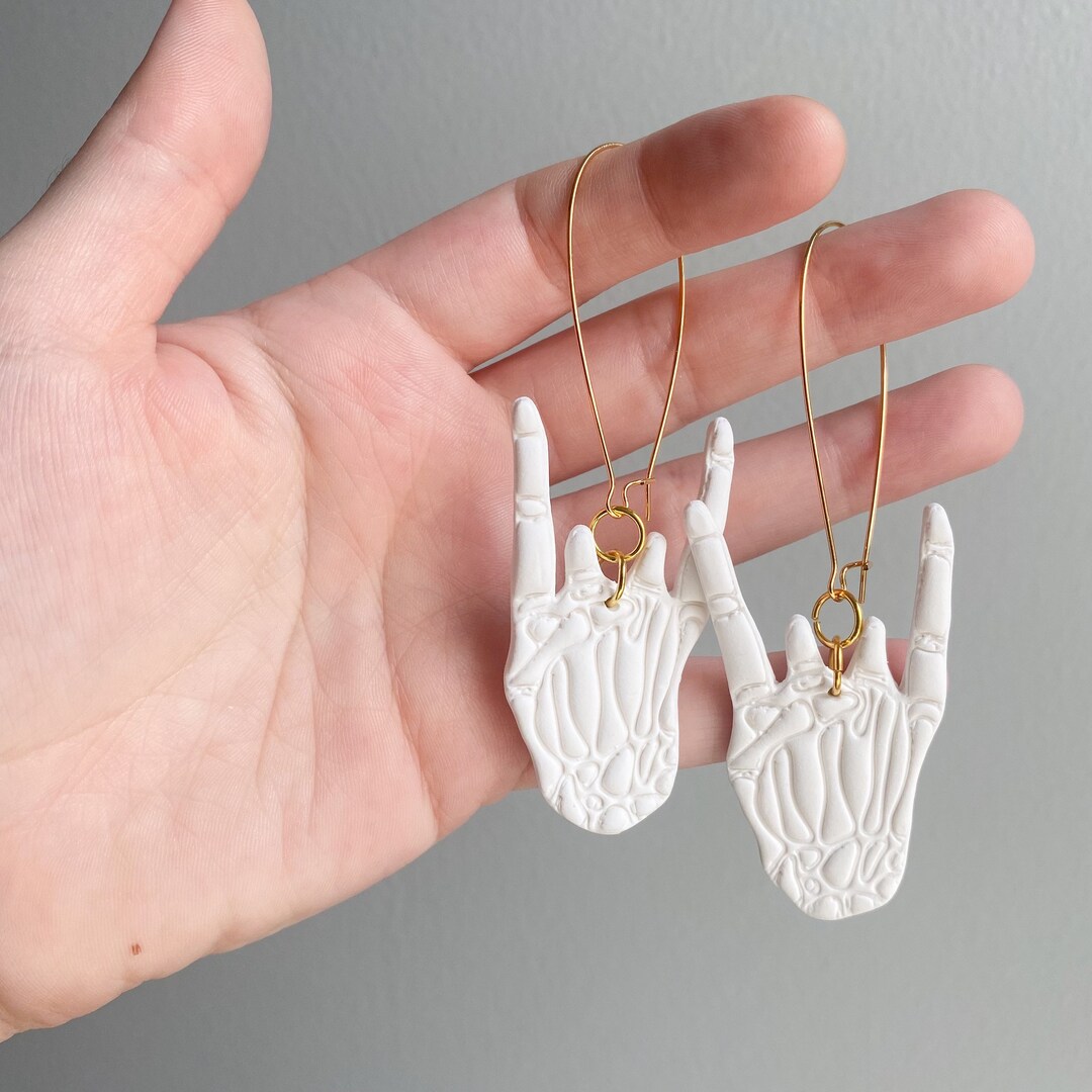 Skeleton Rocker Hand Clay Earrings | Polymer Clay Earrings | Skeleton ...