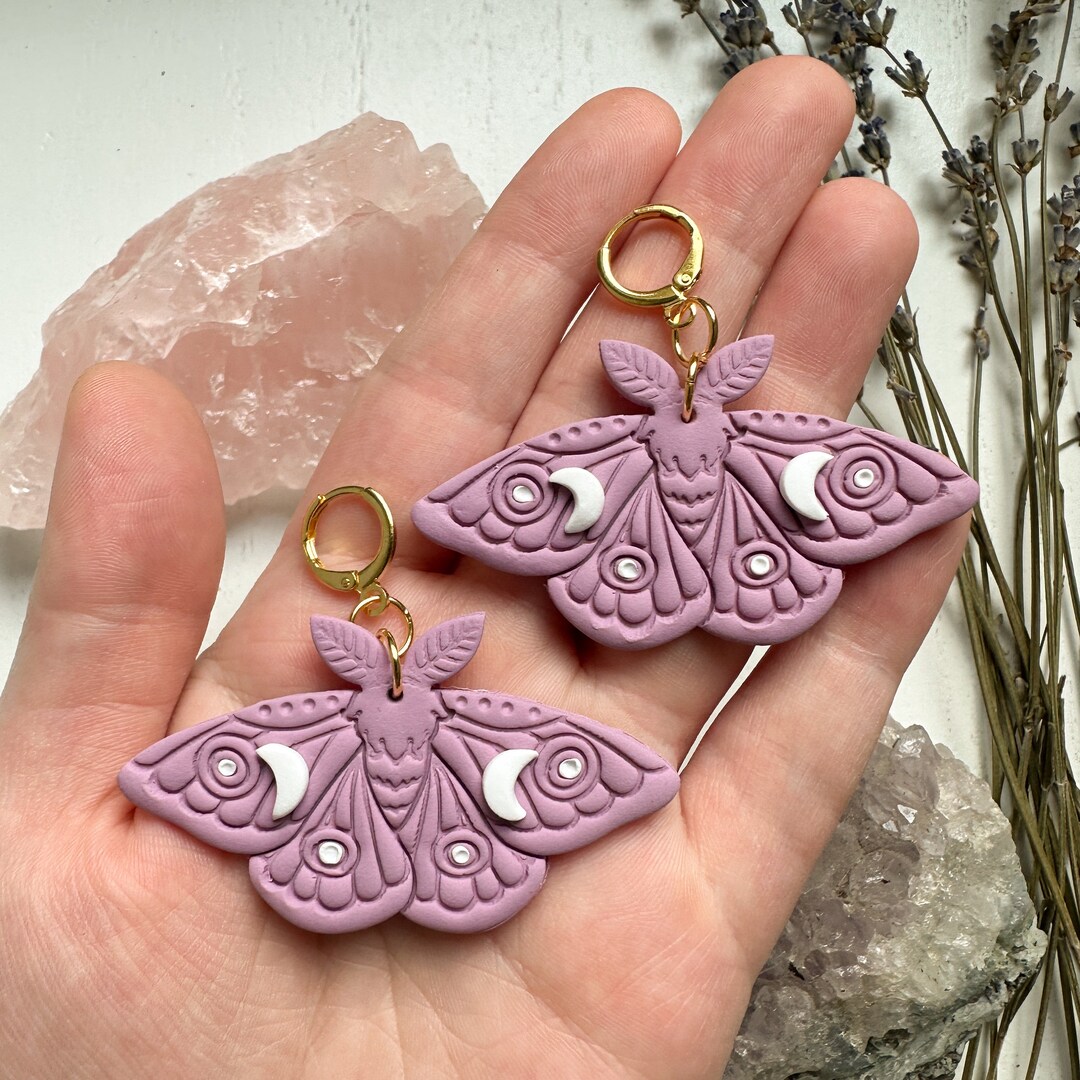 Celestial Moth Earrings, Moon Moth Clay Earrings, Trendy Nature Jewelry ...