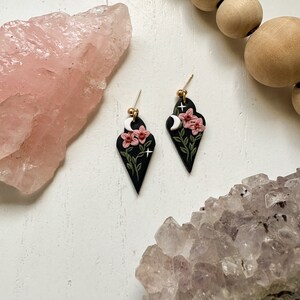 Floral Moon Earrings, Witchy Flower Earrings, Goth Clay Earrings, Boho ...