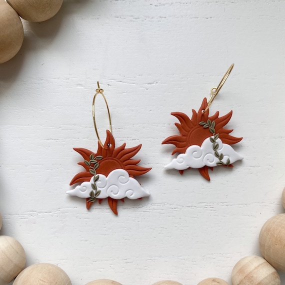 Clay Sun Earrings Polymer Clay Earrings Sun and Cloud Earrings Cottagecore Jewelry Nature Earrings Celestial Clay Earrings