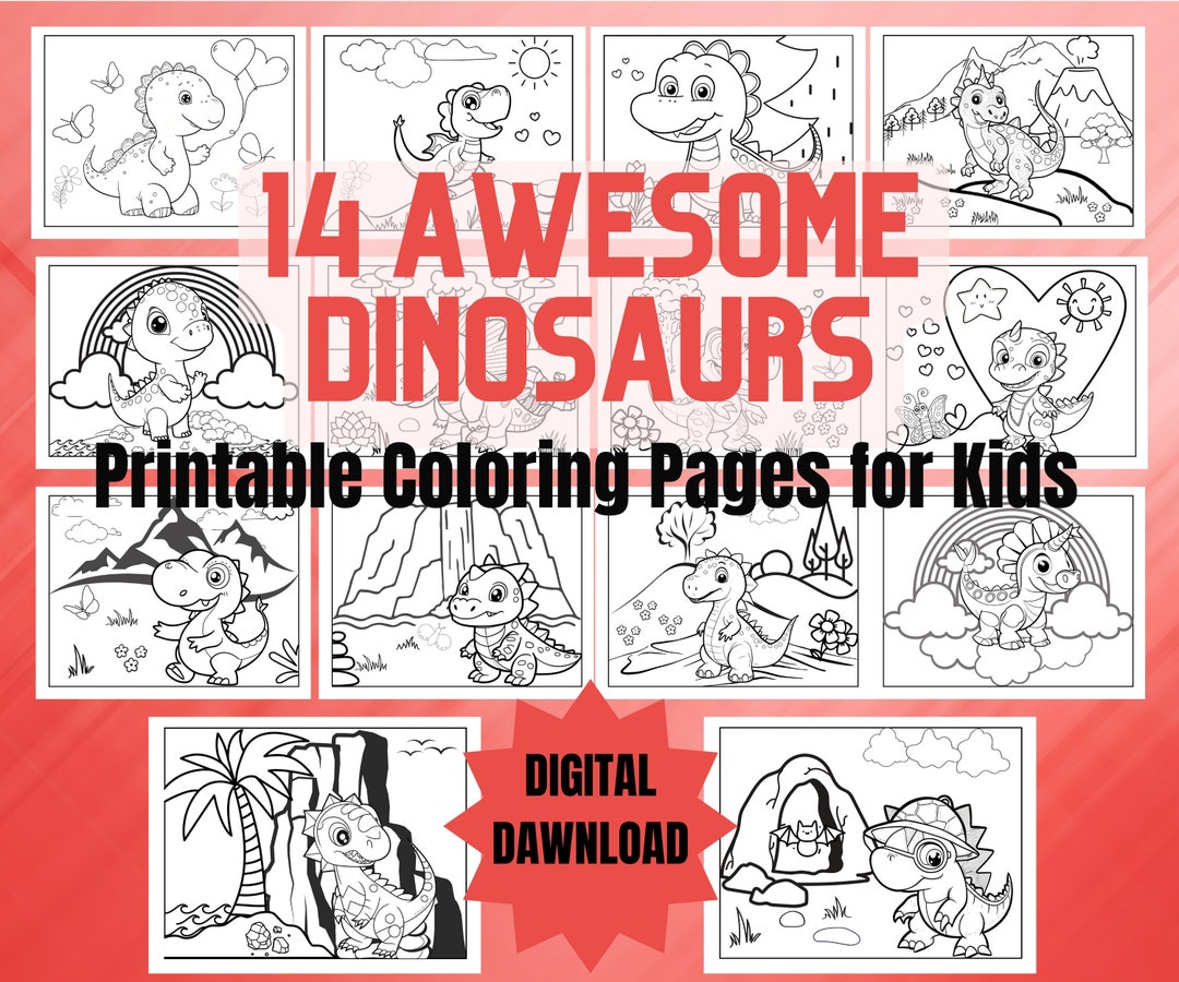 14 Cute Dinosaur Coloring Page for Kids Printable, Coloring Sheats for ...