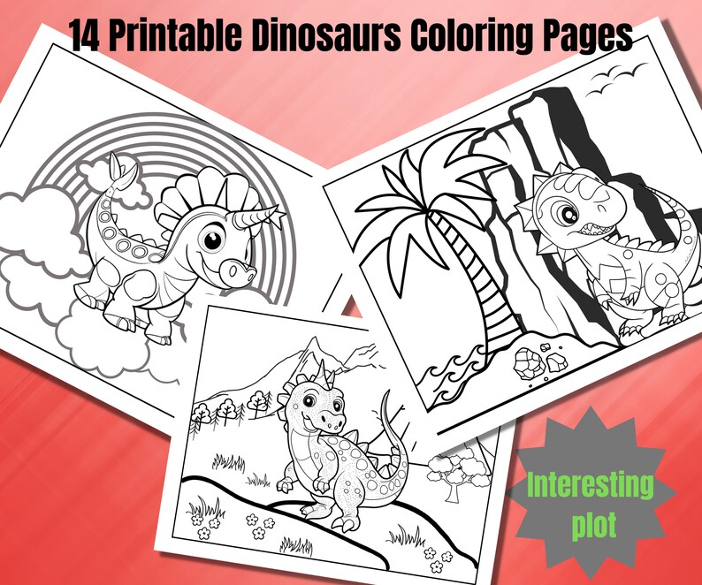 14 Cute Dinosaur Coloring Page for Kids Printable, Coloring Sheats for ...