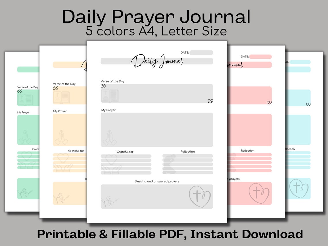 Daily Prayer Journal Printable Template 8.5x11 & A4 Prayer Journal 5 ...