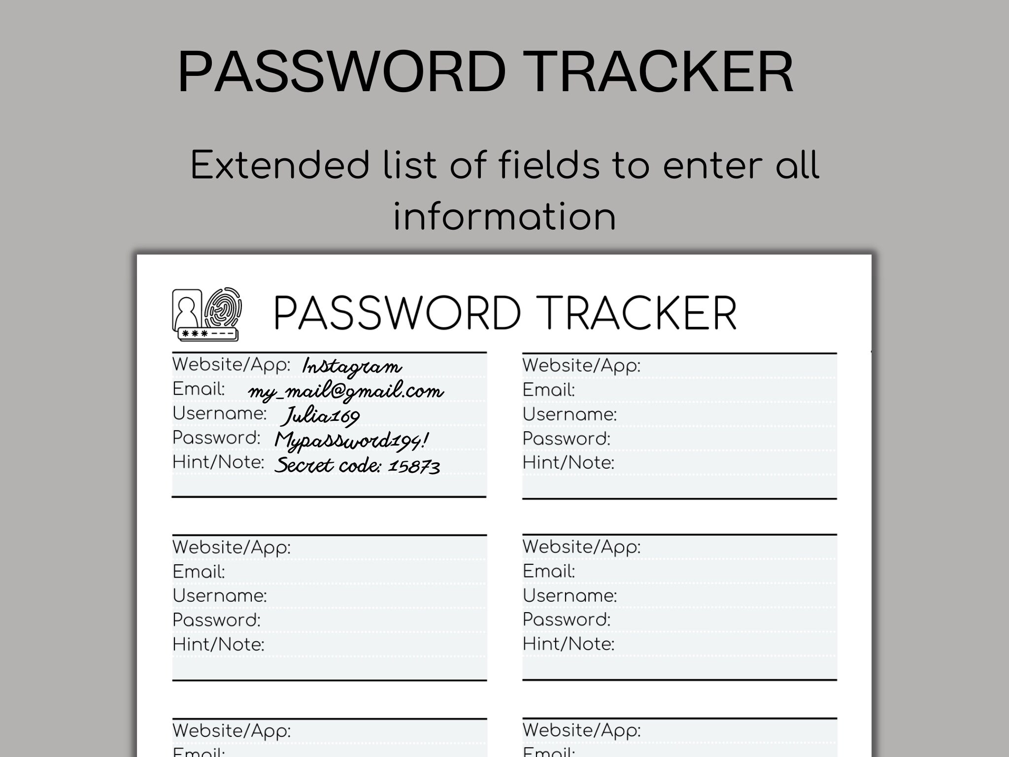Password Tracker Printable & Editable Password Log Password Organizer ...