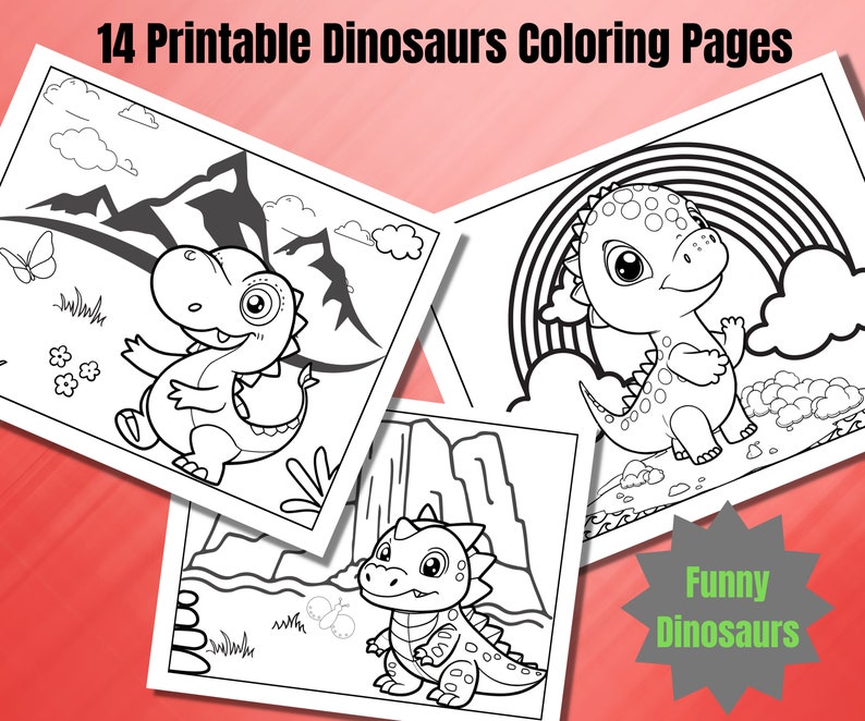 14 Cute Dinosaur Coloring Page for Kids Printable, Coloring Sheats for ...