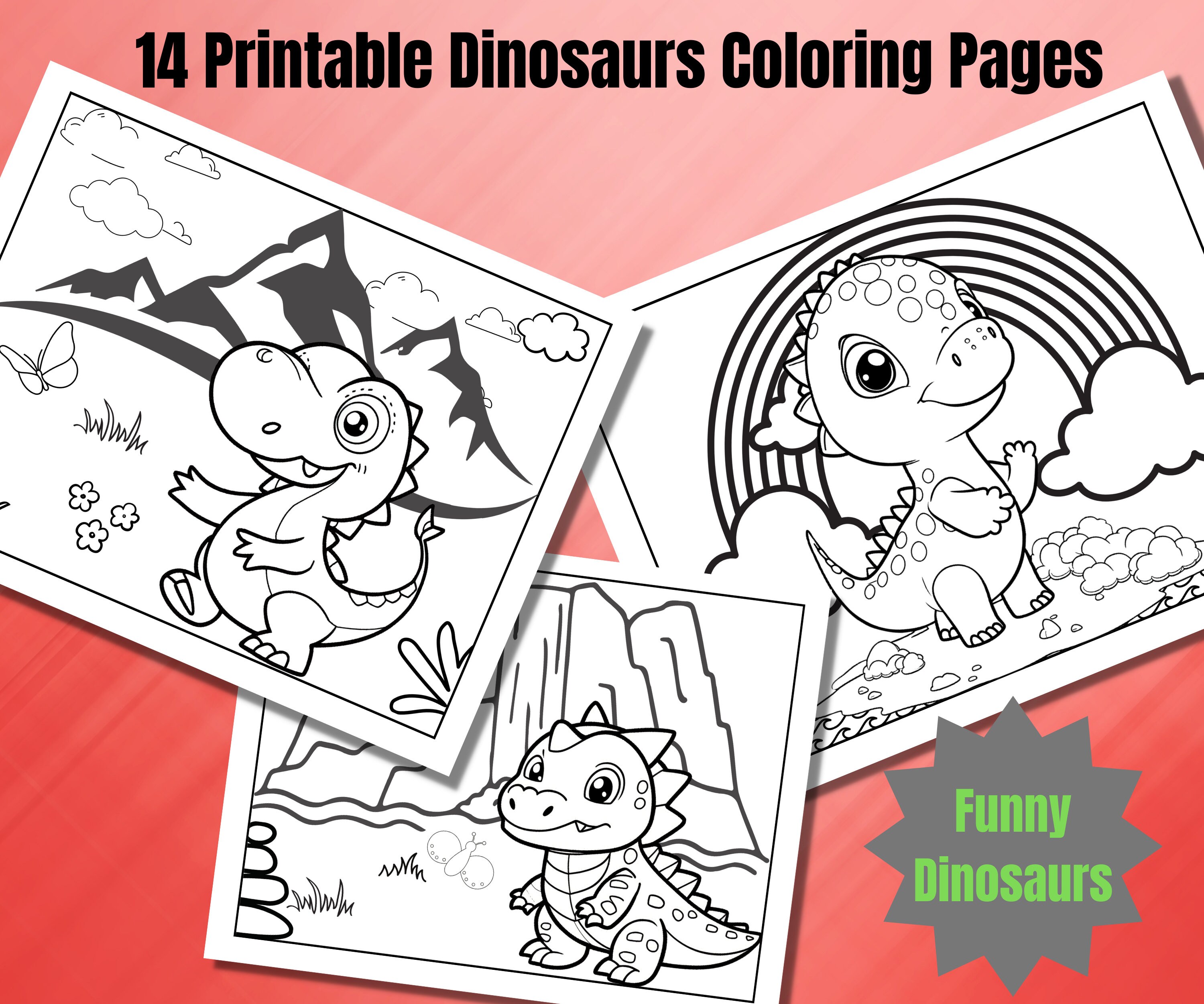 14 Cute Dinosaur Coloring Page for Kids Printable, Coloring Sheats for ...