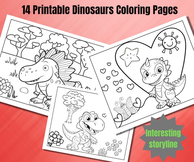 14 Cute Dinosaur Coloring Page for Kids Printable, Coloring Sheats for ...