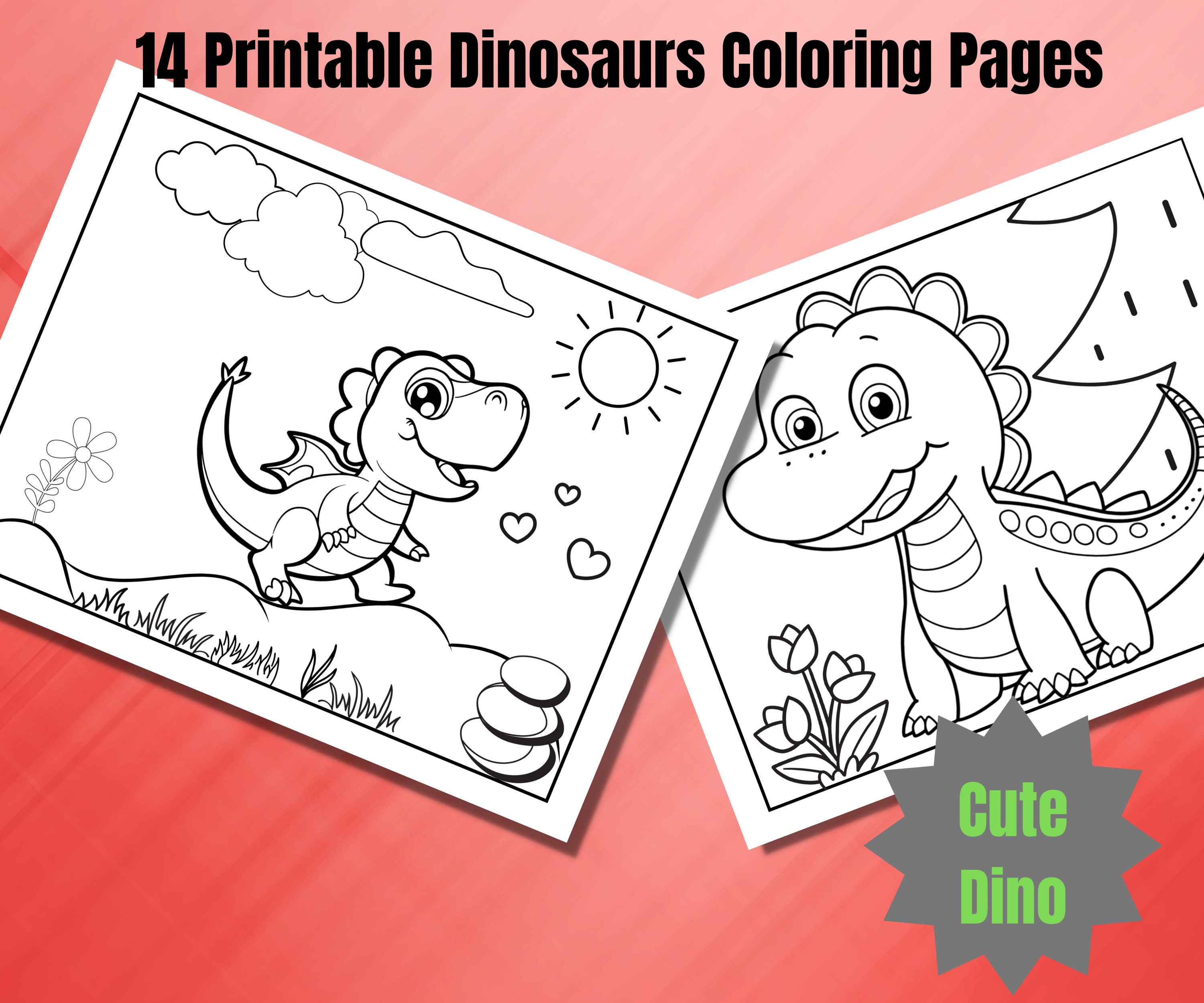 14 Cute Dinosaur Coloring Page for Kids Printable, Coloring Sheats for ...