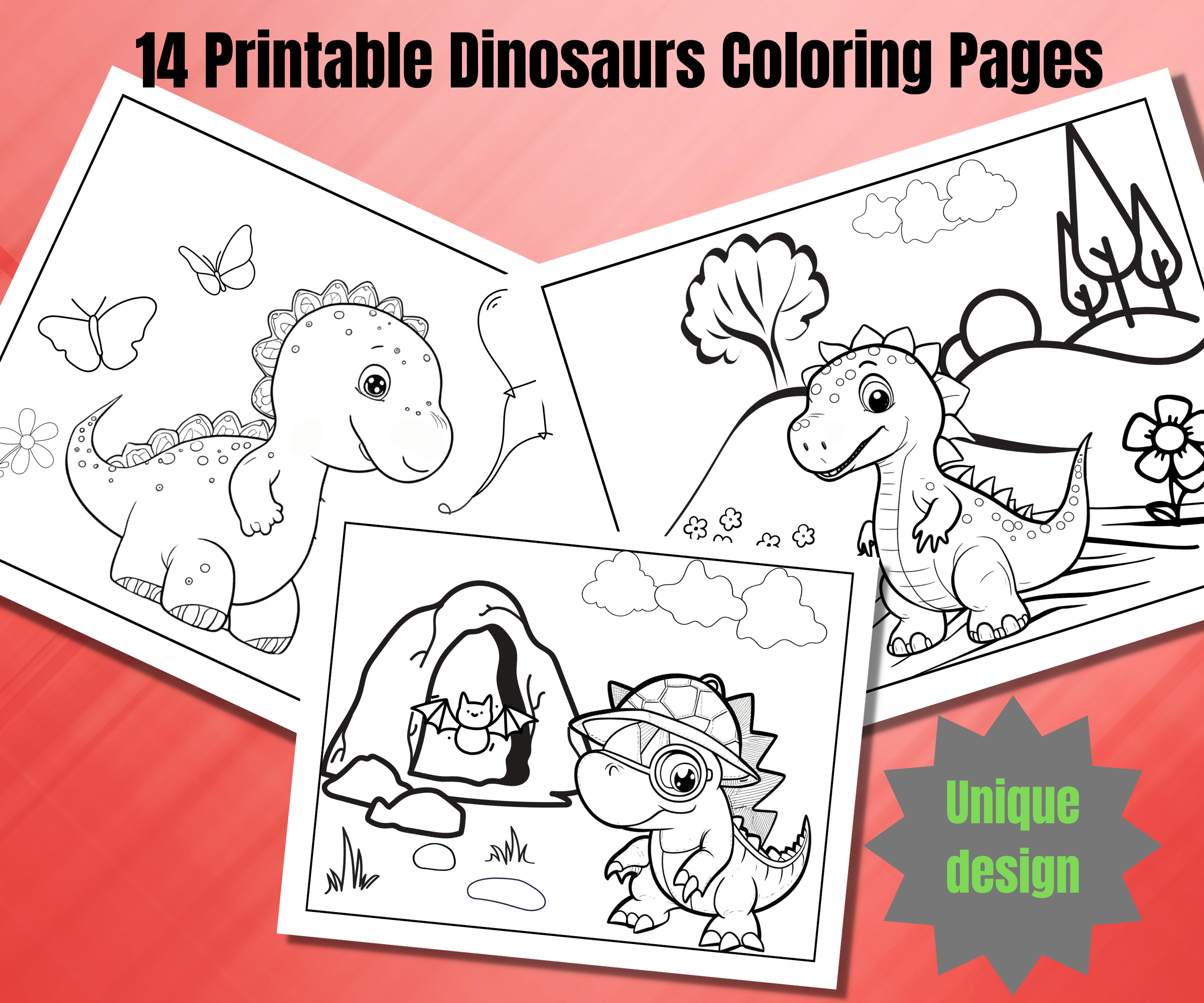 14 Cute Dinosaur Coloring Page for Kids Printable, Coloring Sheats for ...