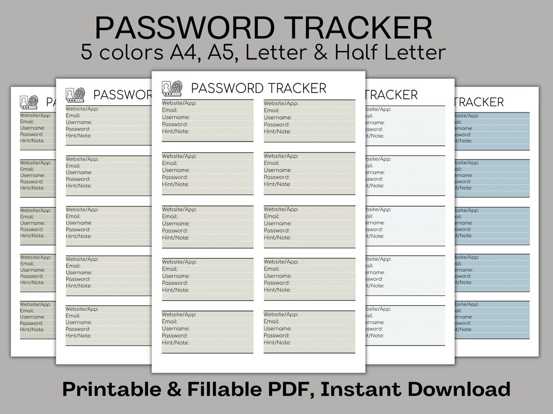 Password Tracker Printable & Editable Password Log Password Organizer ...