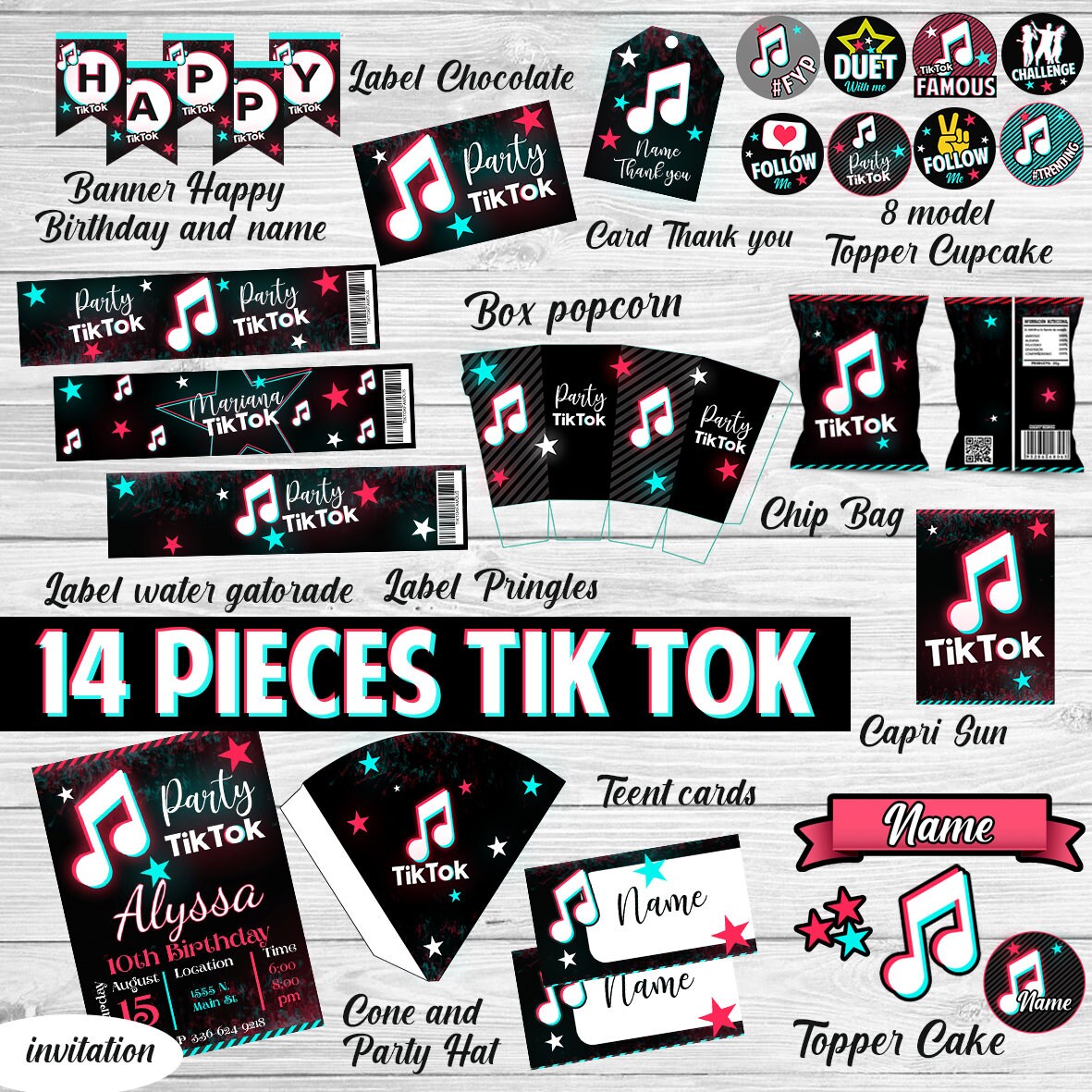 Pack Party Tiktok Musical Pack Imprimible, 14 Pieces, 17 Pieces Tiktok ...