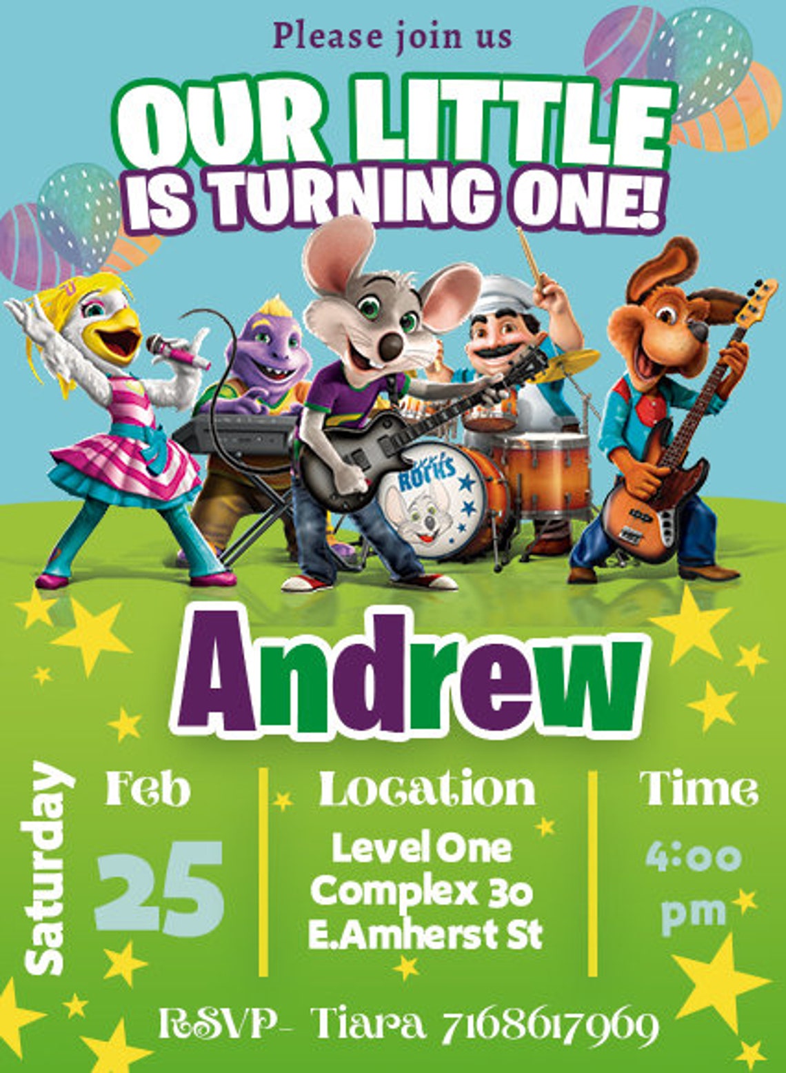 Editable Chuck E Cheese Birthday Invitation Template, Printable ...