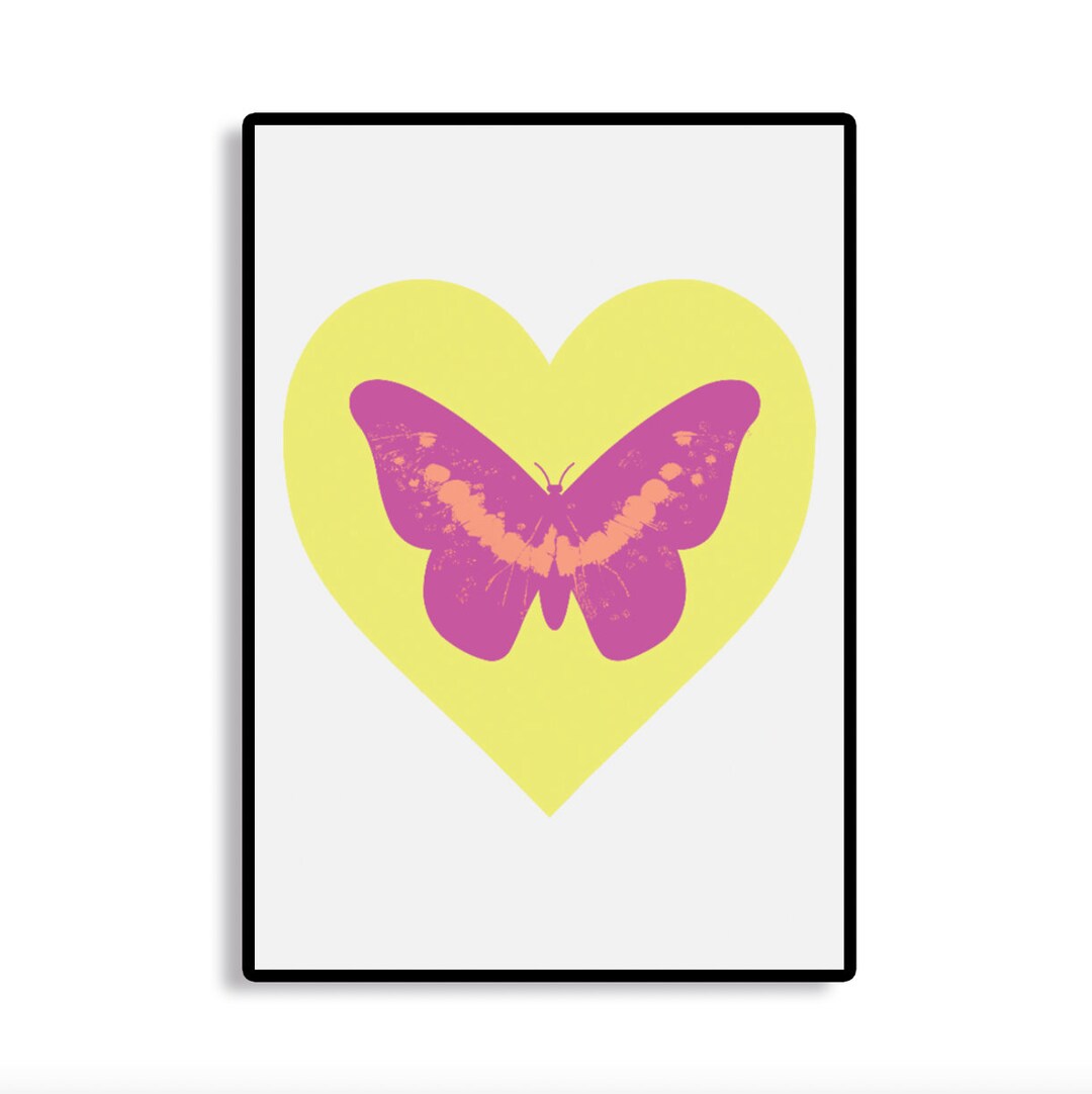 Butterfly, Heart, Vibrant Colors, Clouds, Chillout, Print Poster, Study ...