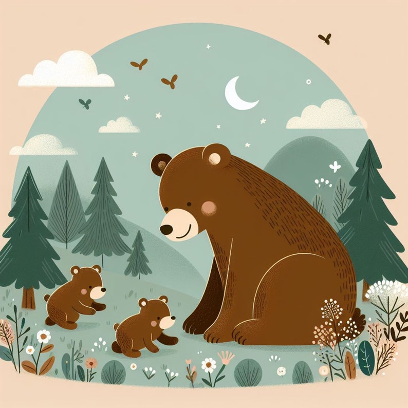 Mama Bear and Cubs DIGITAL DOWNLOAD to Print - Etsy