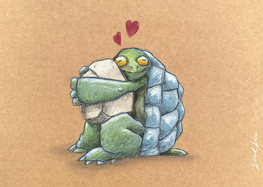 Turtle Love, Original Illustration, Collage Art, Paper Art, Colored ...