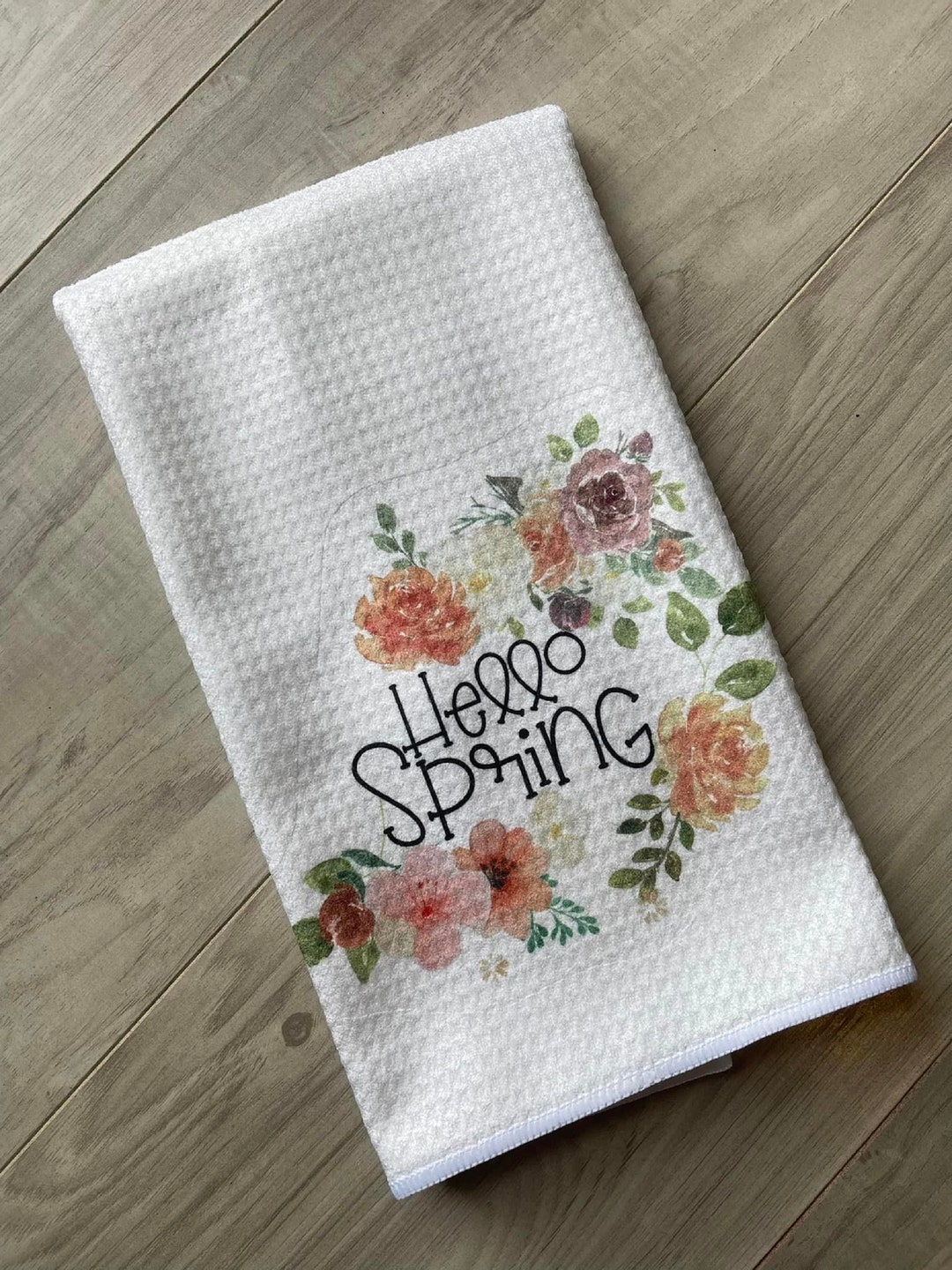 Hello Spring Dish Towel Spring Tea Towel Spring Kitchen Towel Dish ...