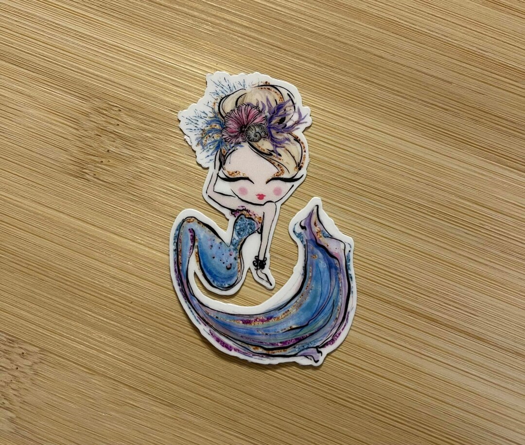 Blue Mermaid Sticker, Beautiful Mermaid Sticker, Mermaid Beauty Sticker ...